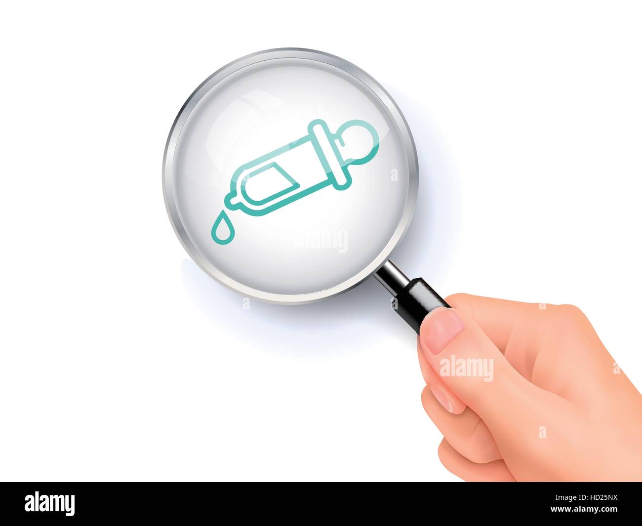 pipette icon showing through magnifying glass held by hand Stock Vector ...
