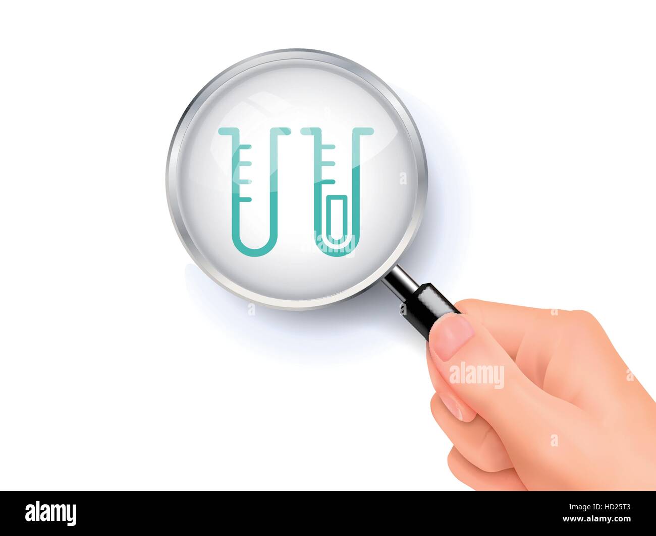 test tube icon showing through magnifying glass held by hand Stock ...