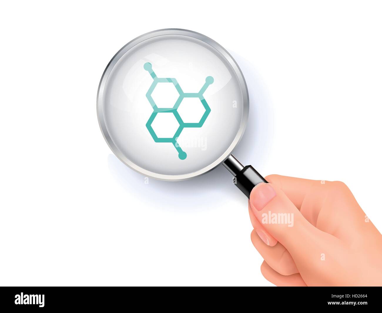 molecular icon showing through magnifying glass held by hand Stock ...