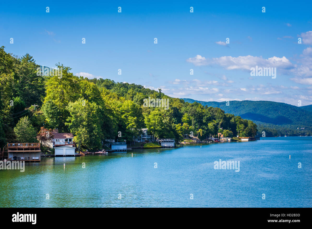 View of Lake Lure and distant mountain ranges, in Lake Lure, North ...