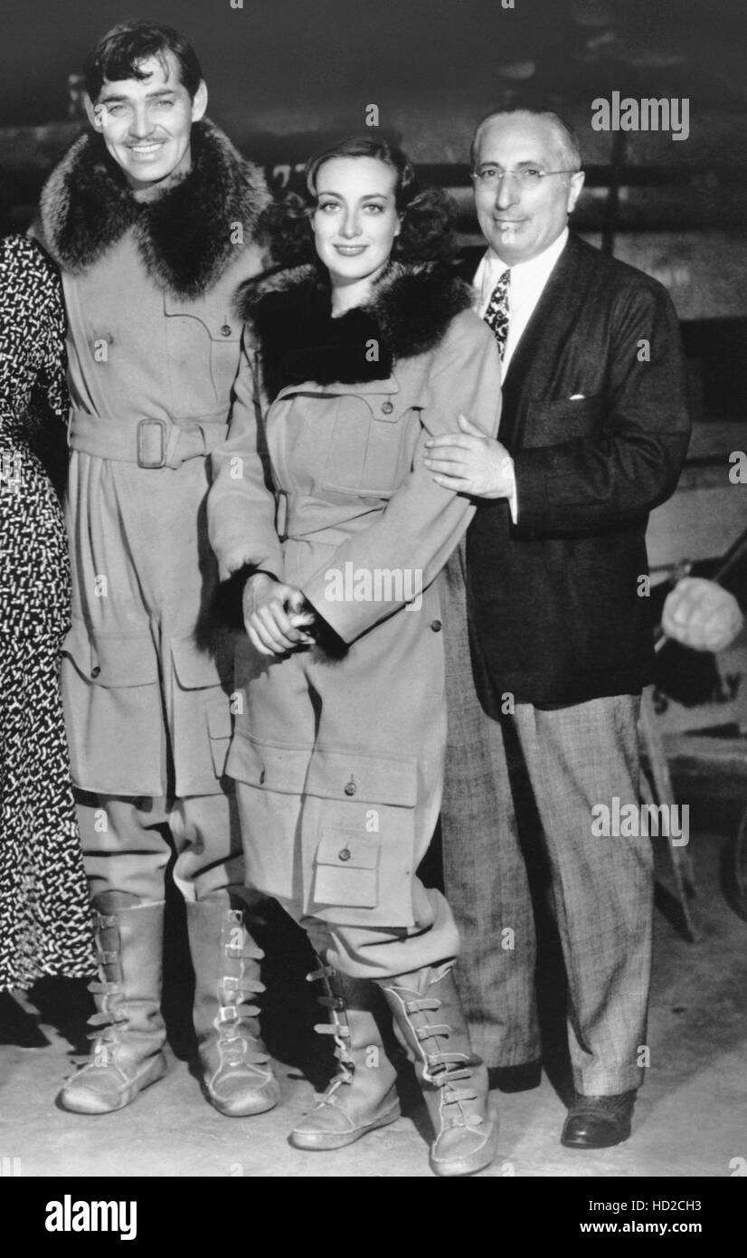 From left, Clark Gable, Joan Crawford, Louis B. Mayer, on the set of ...