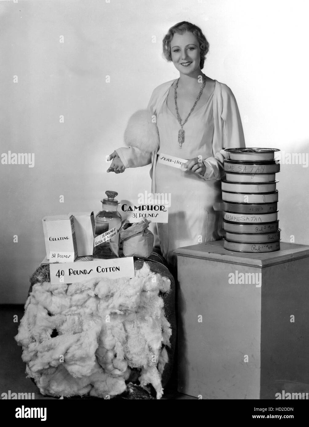 Kay Johnson with ten reels of Cecil B DeMille's MADAM SATAN, 1930 Stock ...