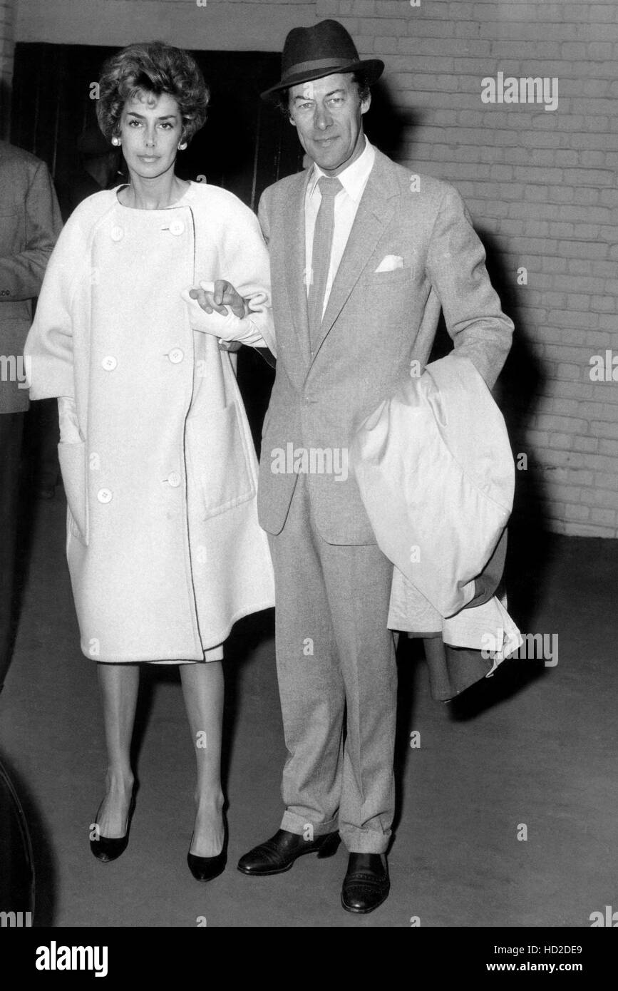 From left, Kay Kendall, Rex Harrison, arriving in London for Kendall's ...