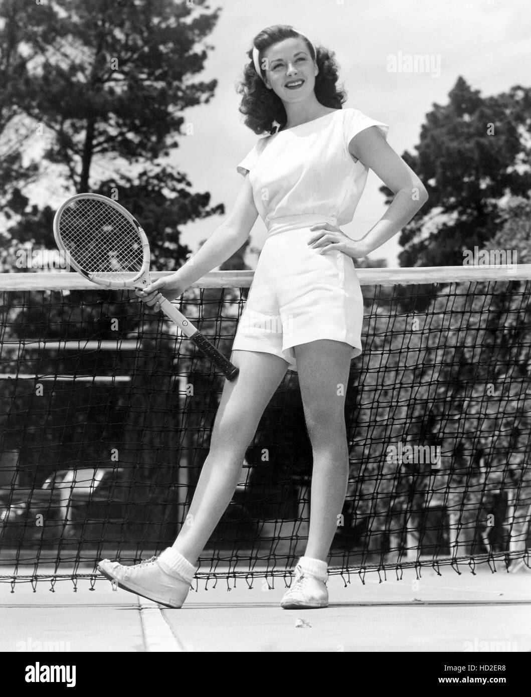 Marguerite Chapman playing tennis, 1946 Stock Photo - Alamy