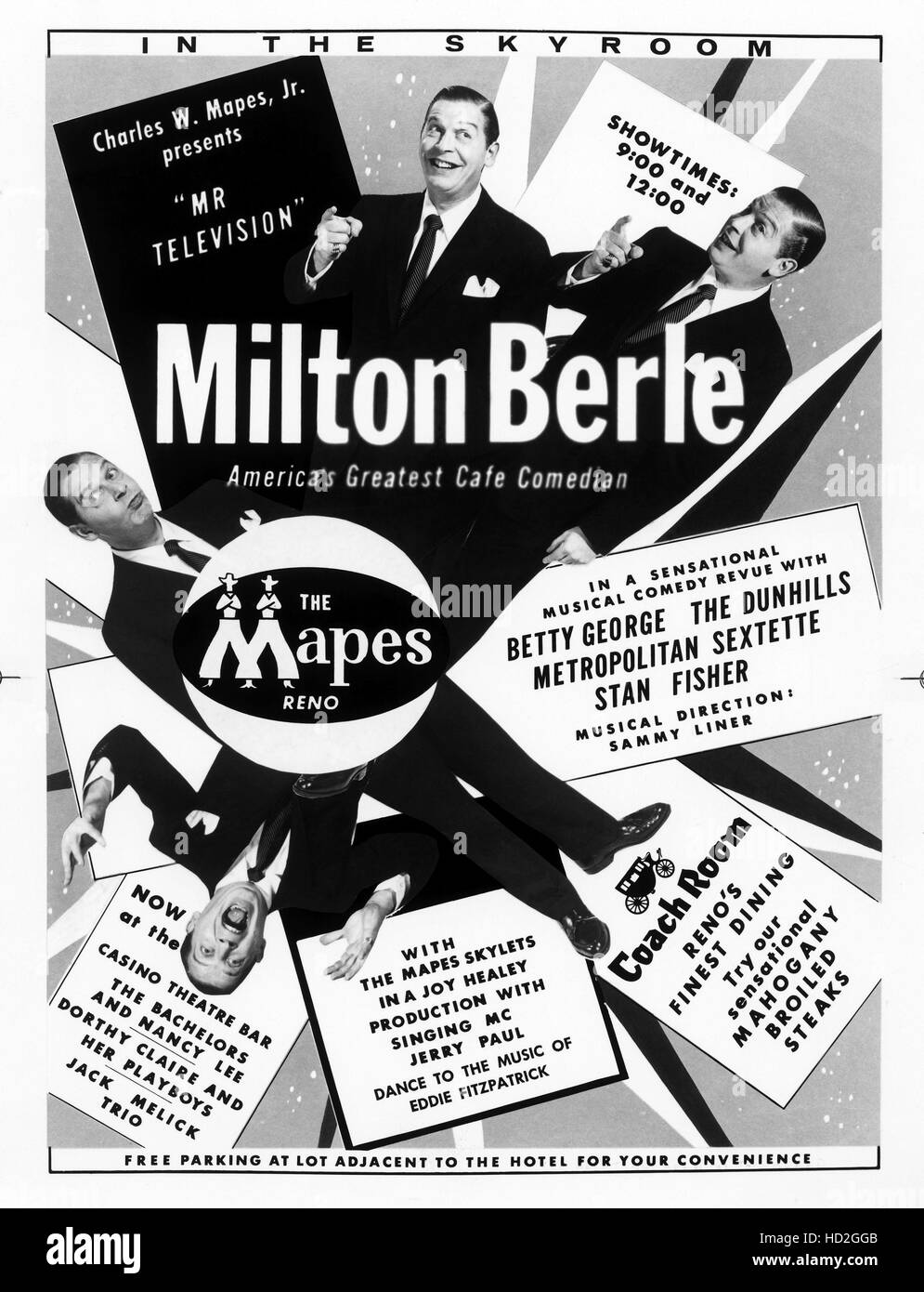 Ad for Milton Berle performing at The Mapes in Reno, Nevada, ca. 1950s ...
