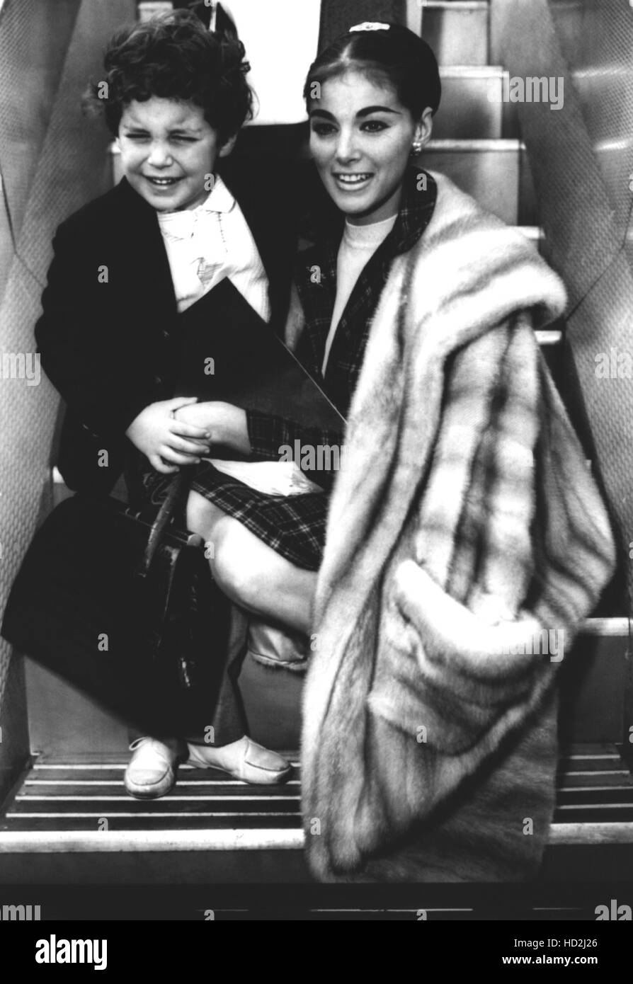 Pier Angeli, with her son, Perry Damone, arriving in London during a ...