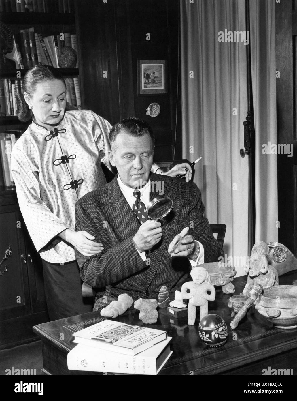 Ralph Bellamy, right, and his fourth wife, Alice Murphy, examining some ...