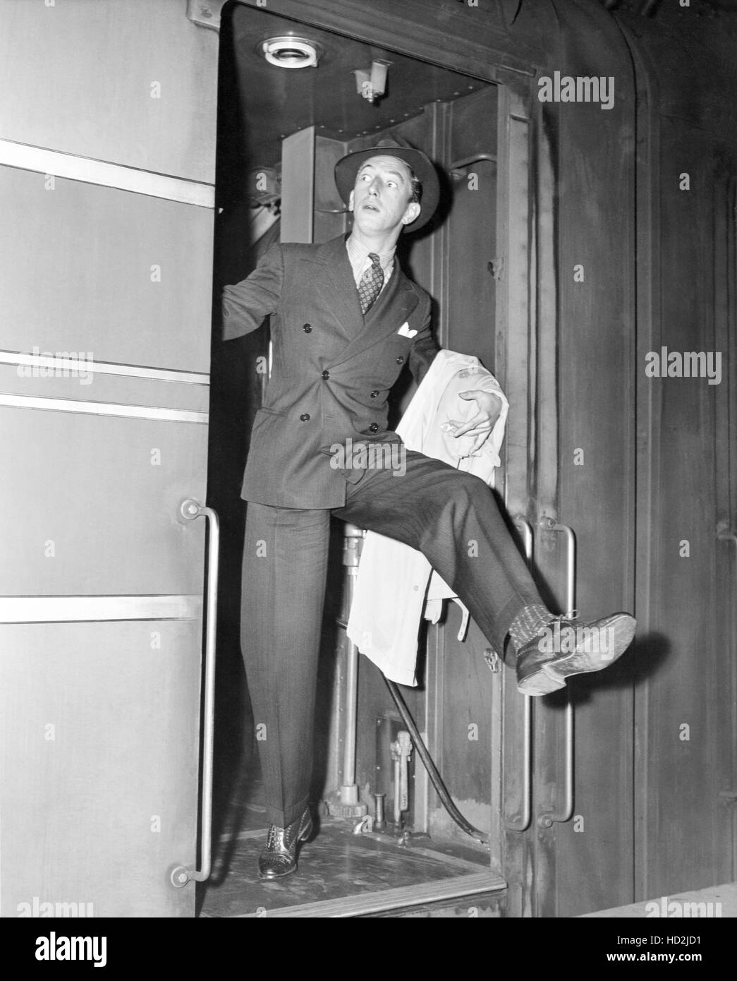 Ray Bolger stepping off train, ca. 1940s Stock Photo - Alamy