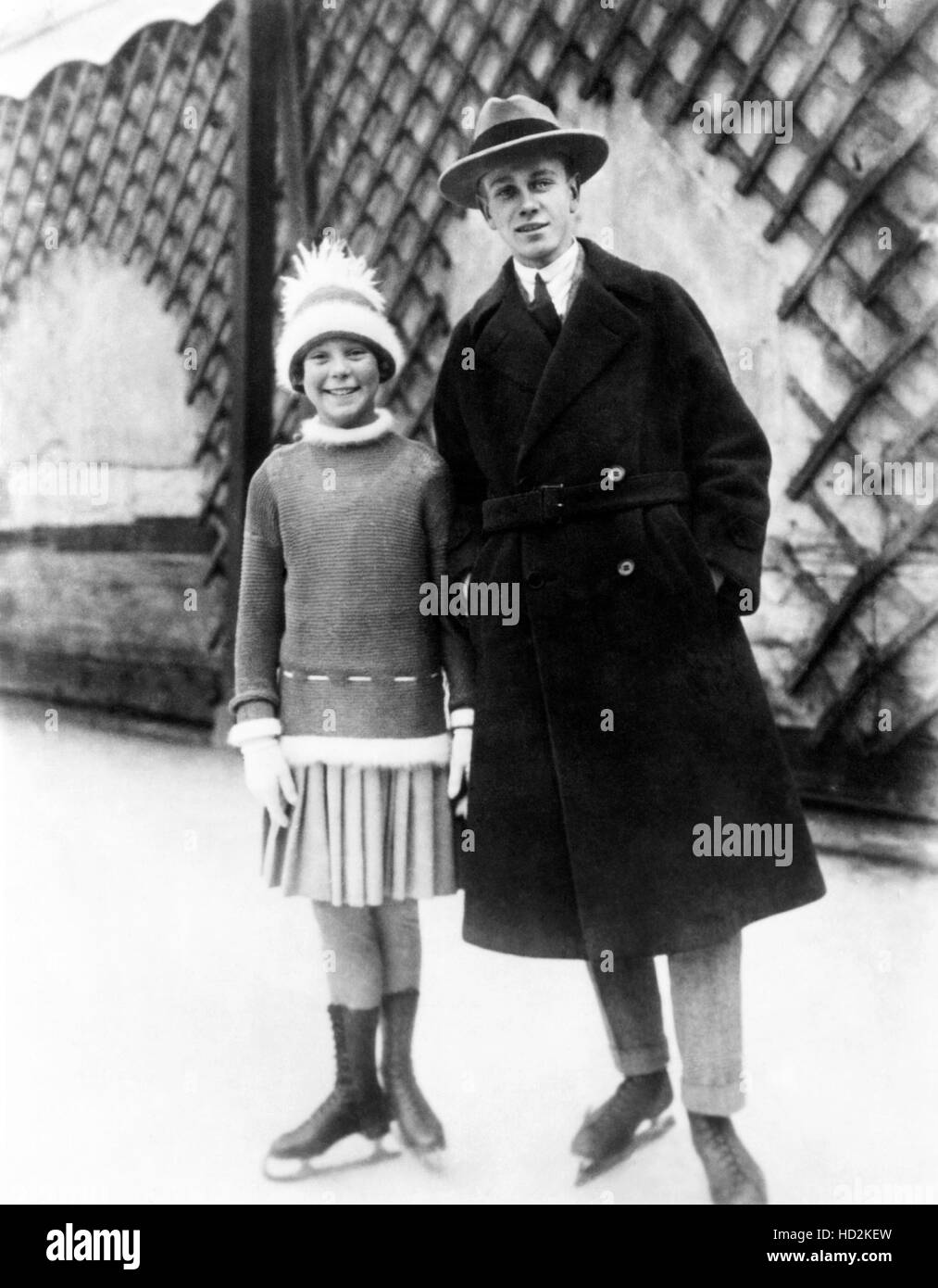 Sonja Henie (left) with her brother, Leif Henie, at an ice skating rink ...