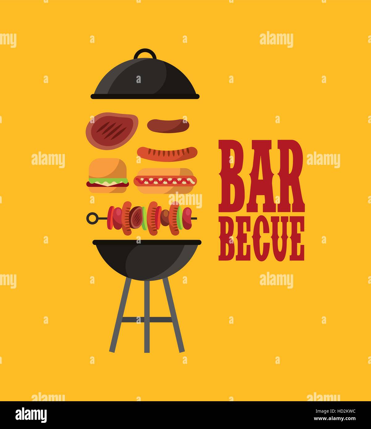 barbecue and grilled food icon over yellow background. colorful design ...