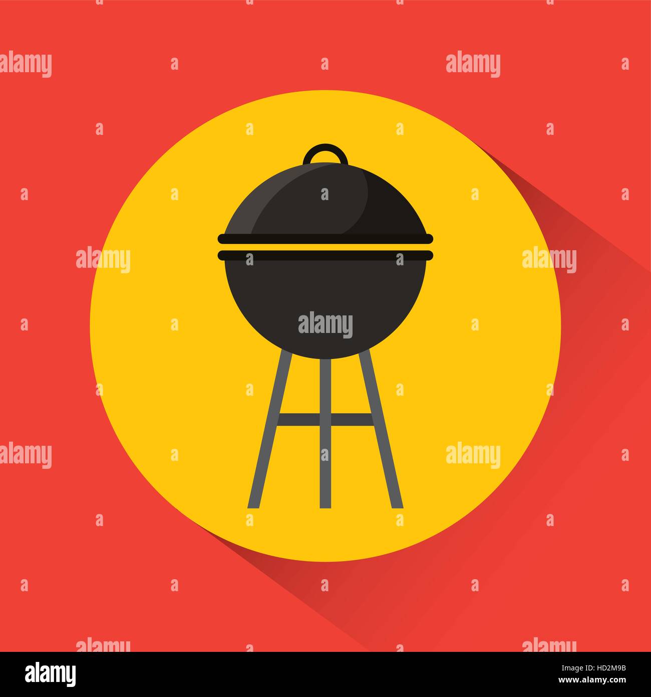 barbecue grill icon inside yellow circle over red background. colorful ...