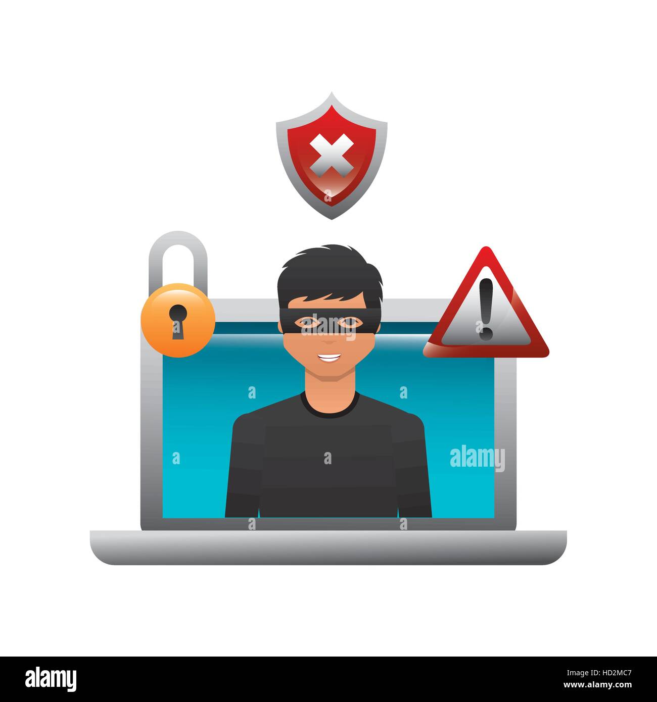 cartoon hacker man with laptop computer icon over white background ...