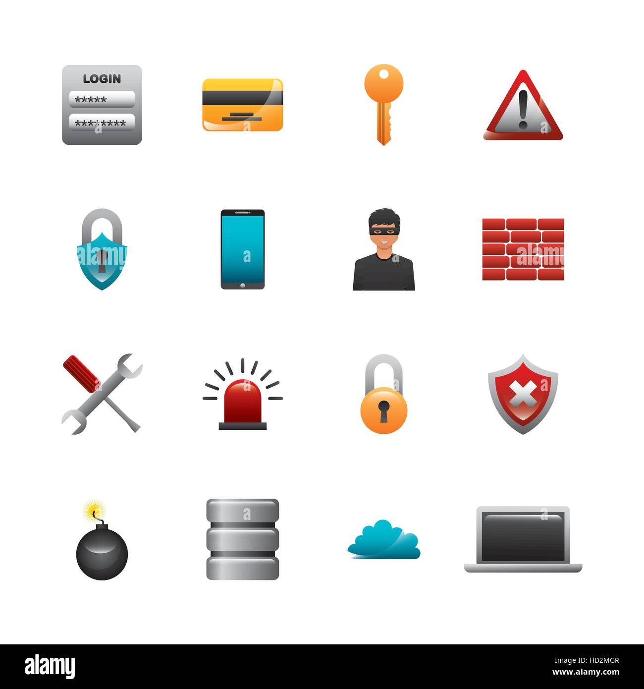 cyber security icon set over white background. colorful design. vector ...