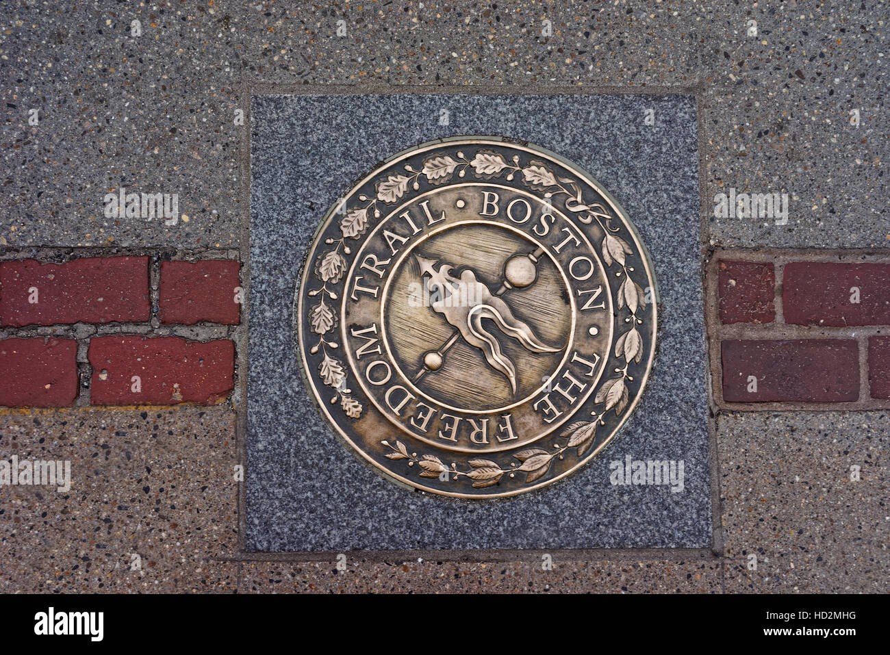 Freedom Trail symbol on the road in downtown Boston, Massachusetts, the ...