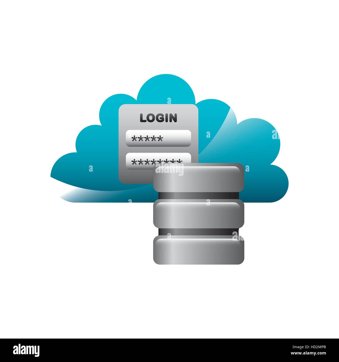 cloud data storage and login and password icon over white background ...