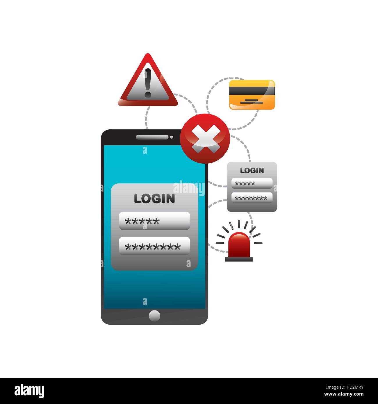 smartphone device with cyber secuirty icons around over white ...