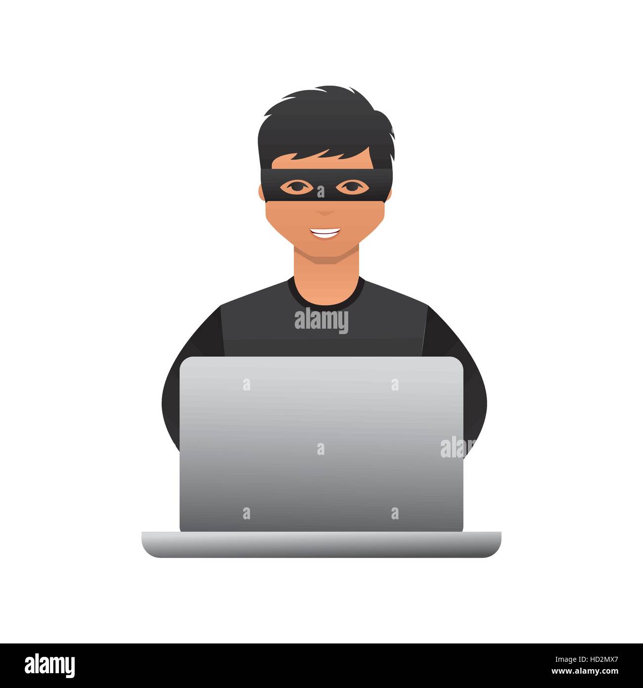 cartoon hacker man with laptop computer icon over white background ...