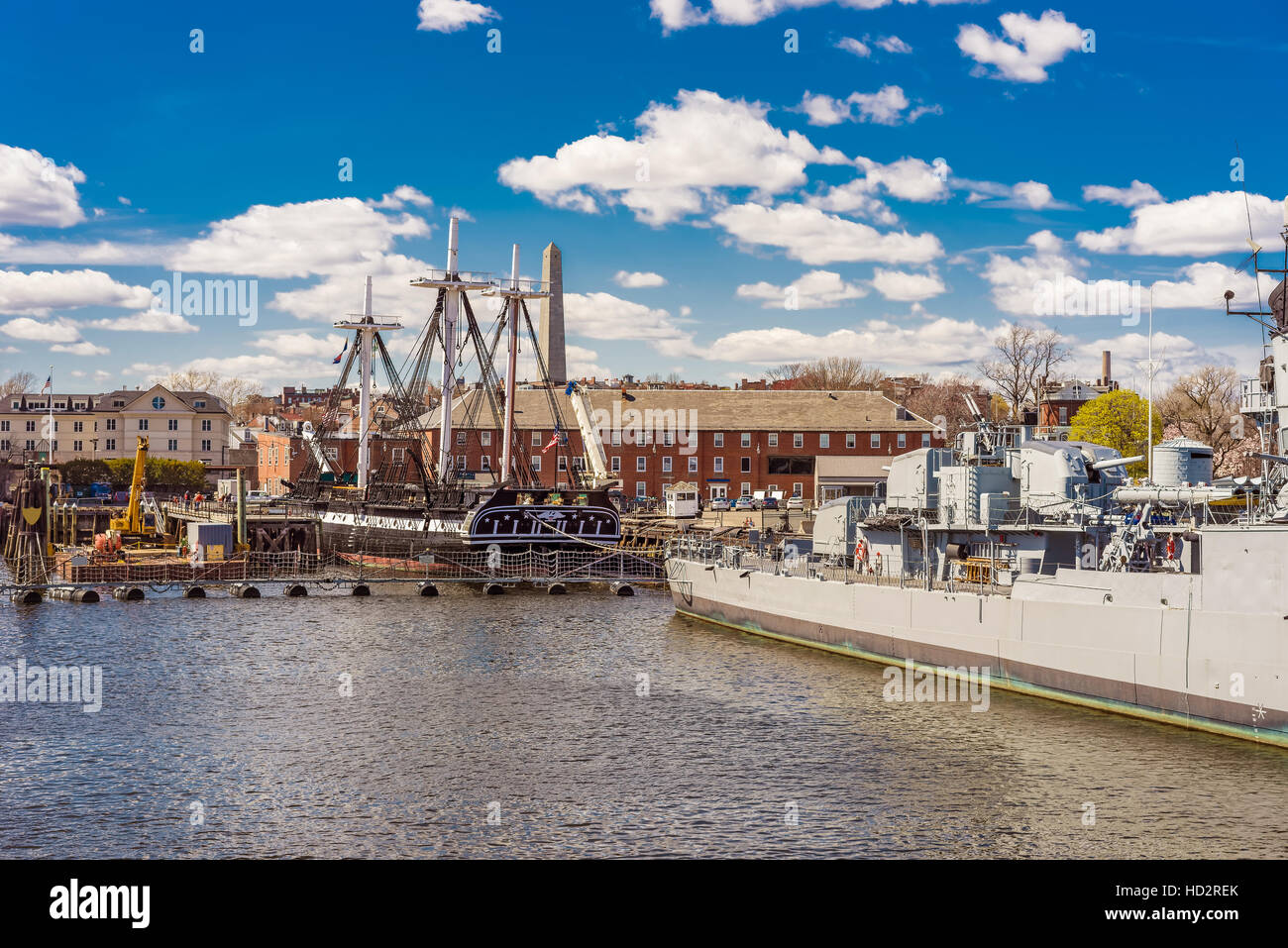 Ships at Charlestown peninsula and Bunher Hill Monument on the ...