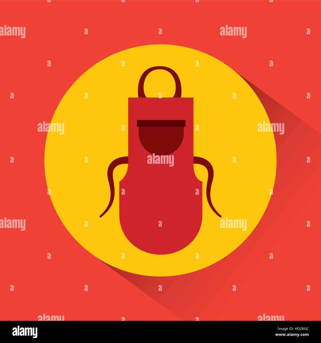 red apron kitchen accessory icon over yellow circle and red background ...