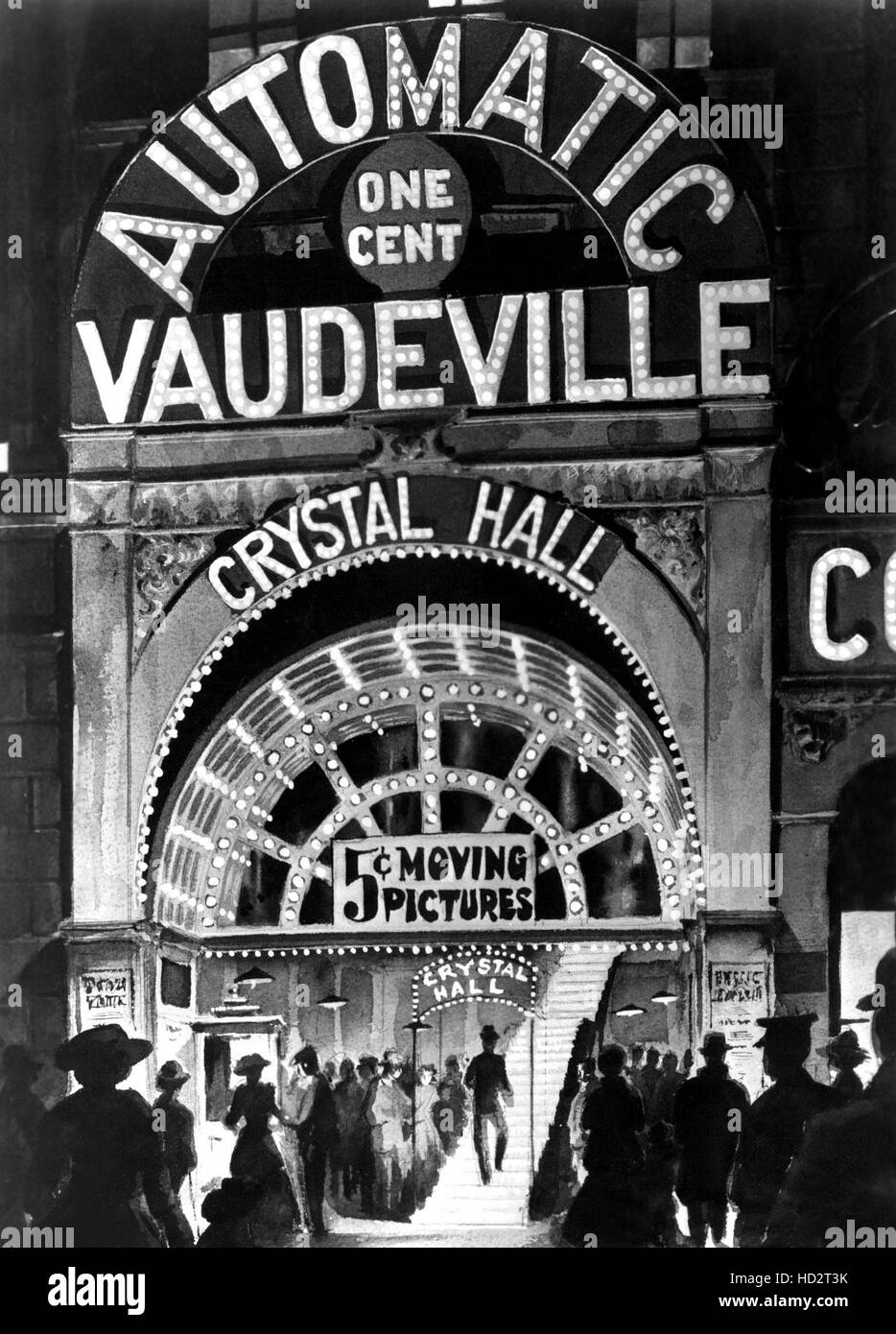 Picture illustrating the showing of early motion pictures in vaudeville ...