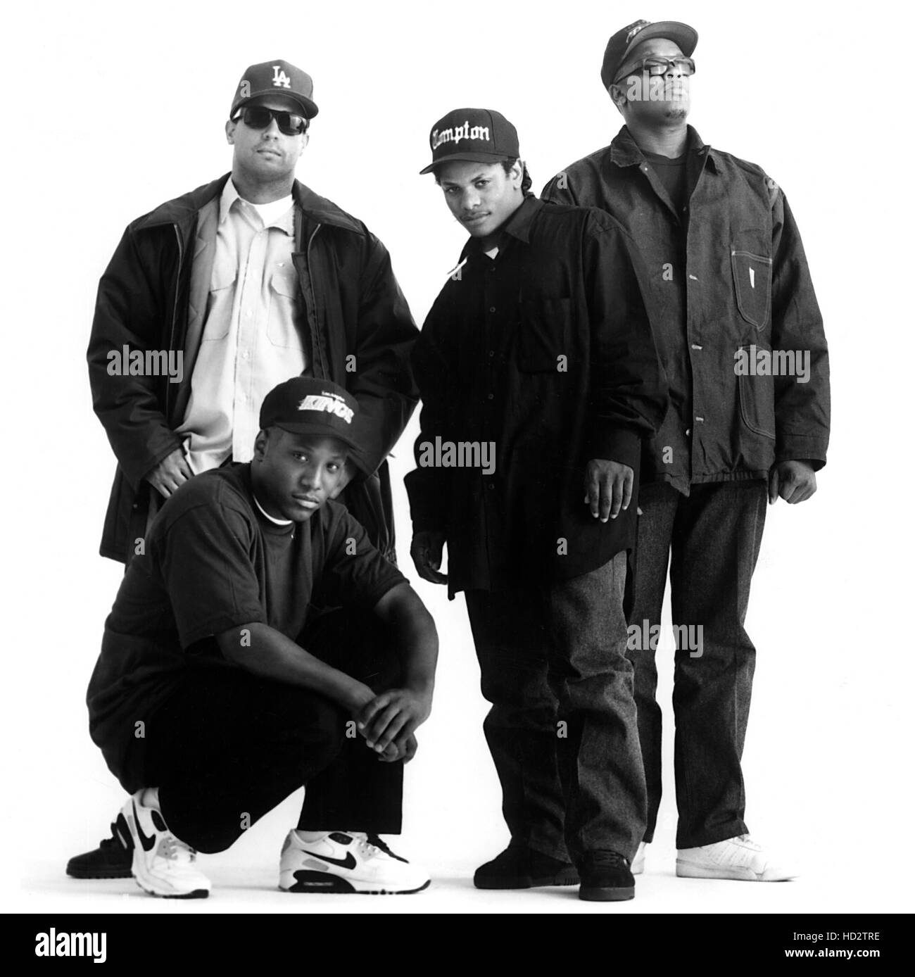 N.W.A, (aka: Niggaz With Attitude), from left: DJ Yella (top), MC Ren ...