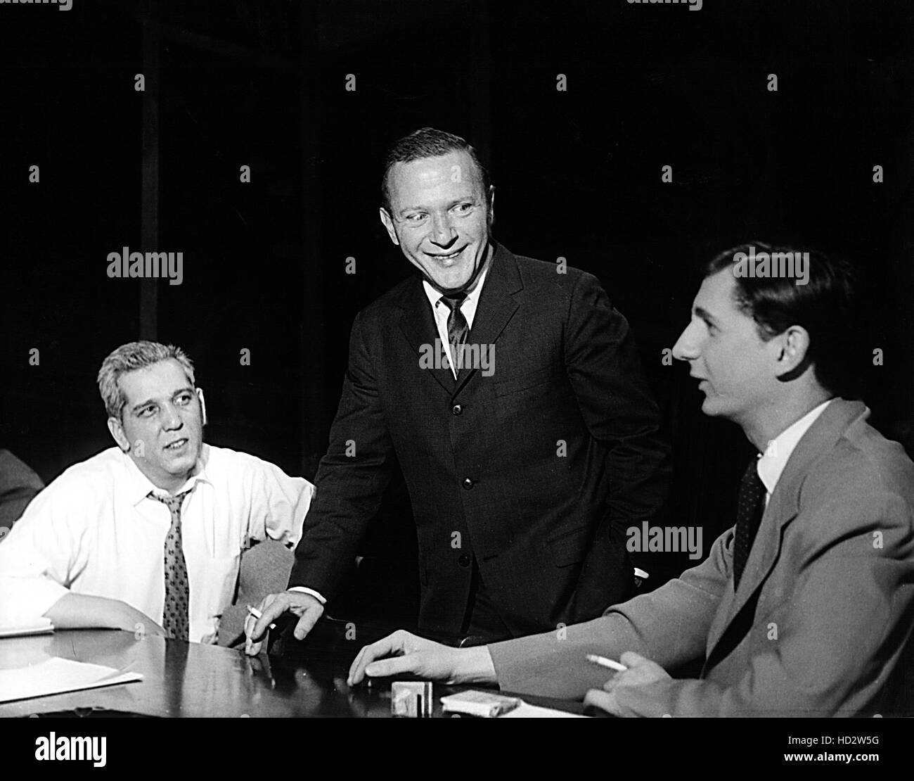 Author, REGINALD ROSE, on stage with cast members, HARRY BERGMAN (L ...
