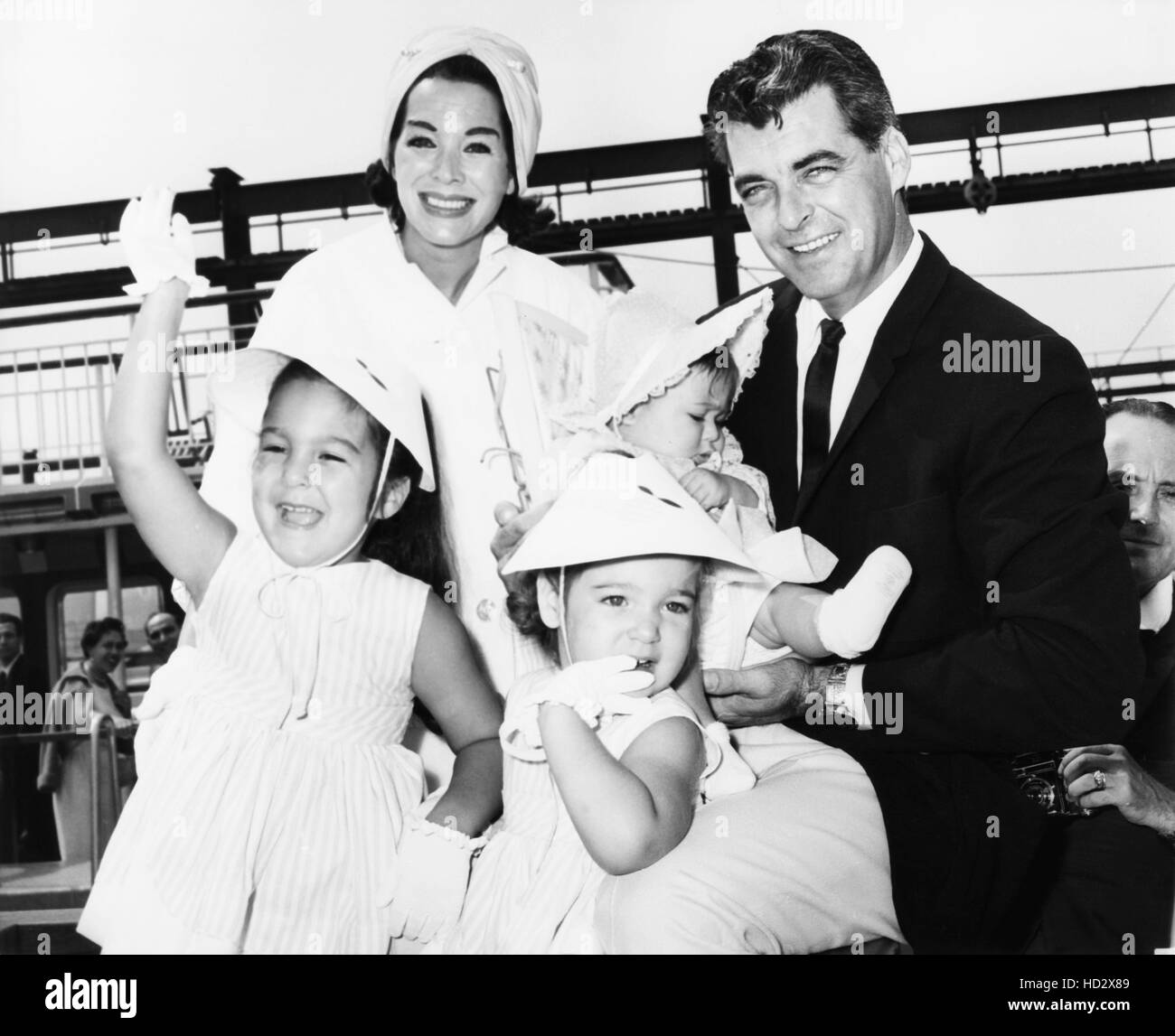 Rear from left: Lita Baron, Rory Calhoun with daighters front from left ...