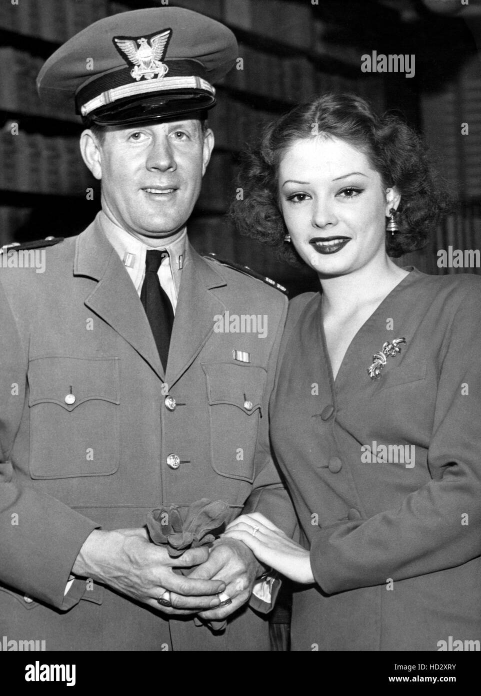 From left: Rudy Vallee, Jane Greer, obtaining marriage license, Los ...