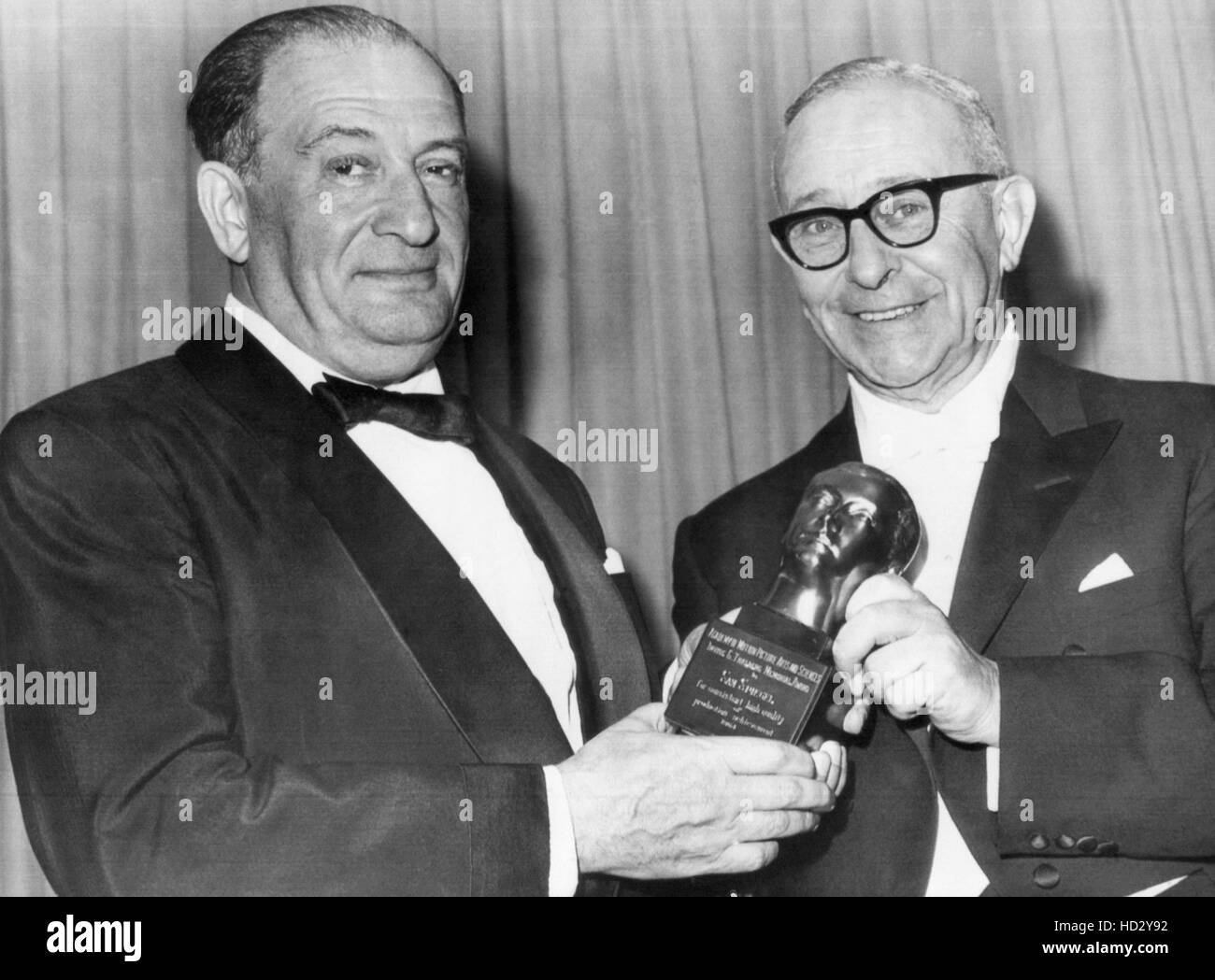 Producer Sam Spiegel (left) receives the Irving Thalberg Memorial Award ...