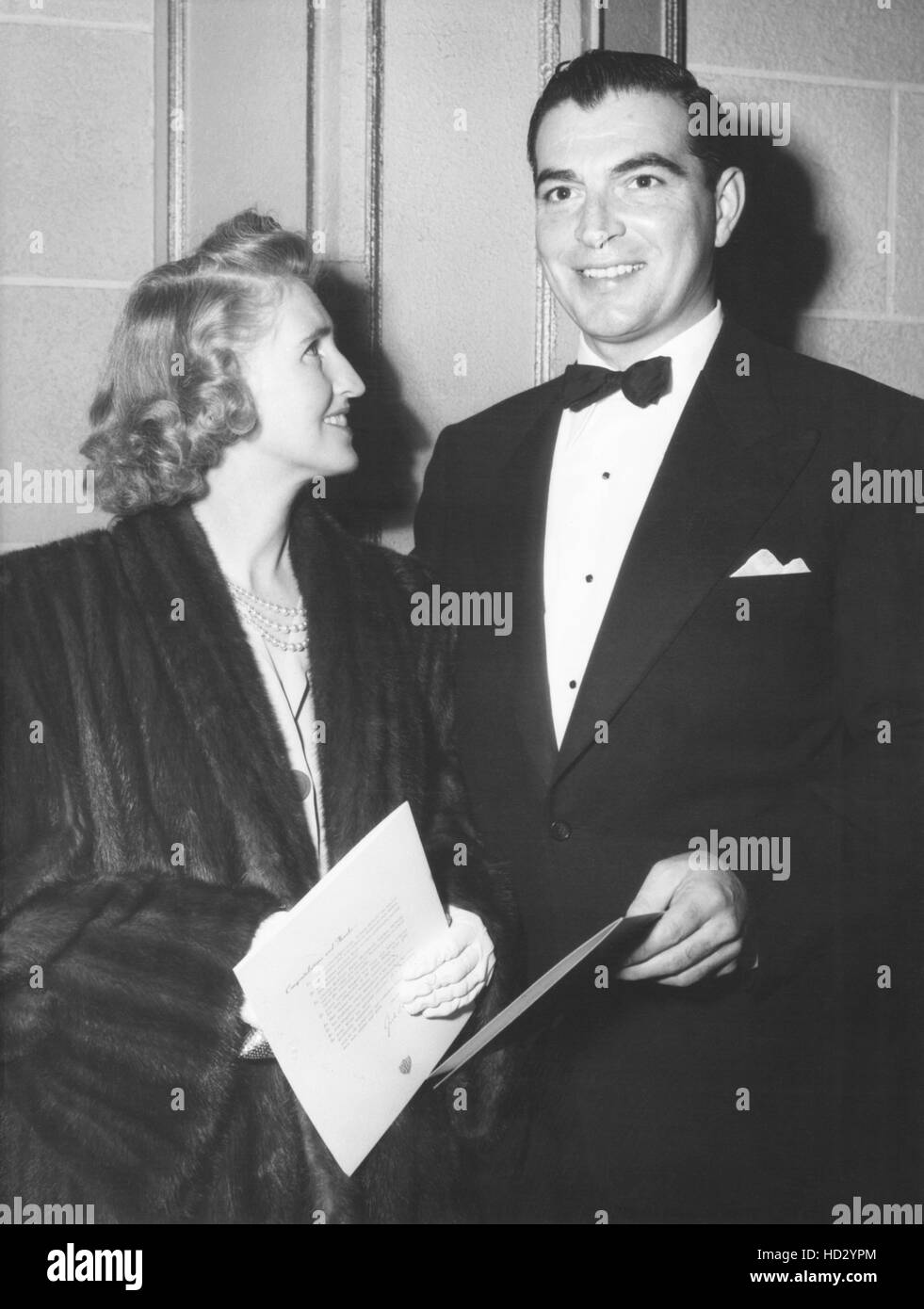Stephen McNally (right) and his wife Rita Wintrich McNally at the premiere of JOHNNY BELINDA in ...