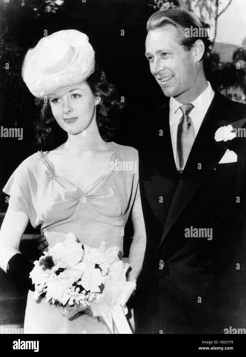 The wedding of Susan Hayward, left, and her first husband, actor Jess Barker, July 24, 1944 ...