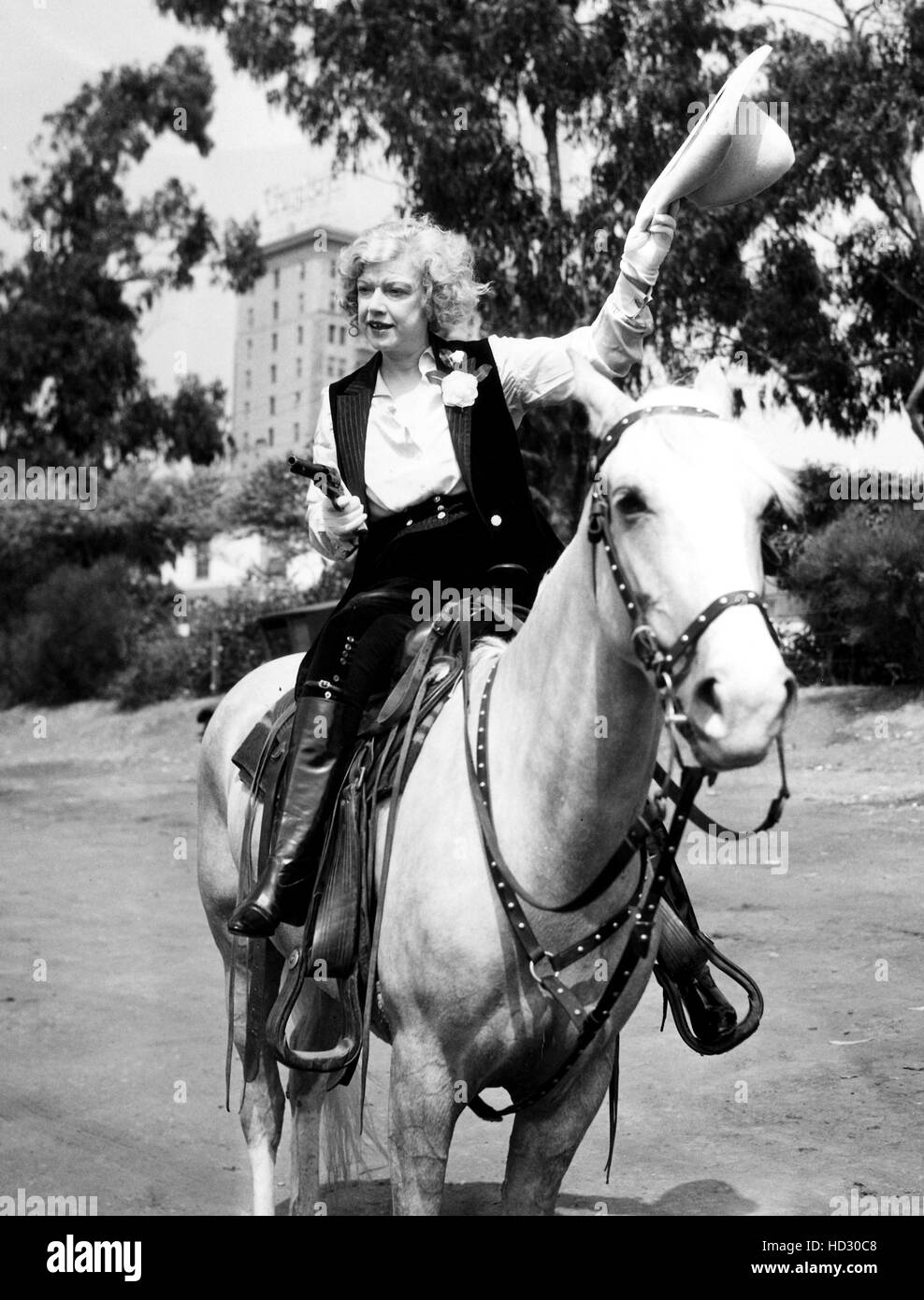 Texas Guinan, cowgirl, riding her horse, Pie Face, September 4, 1933 ...