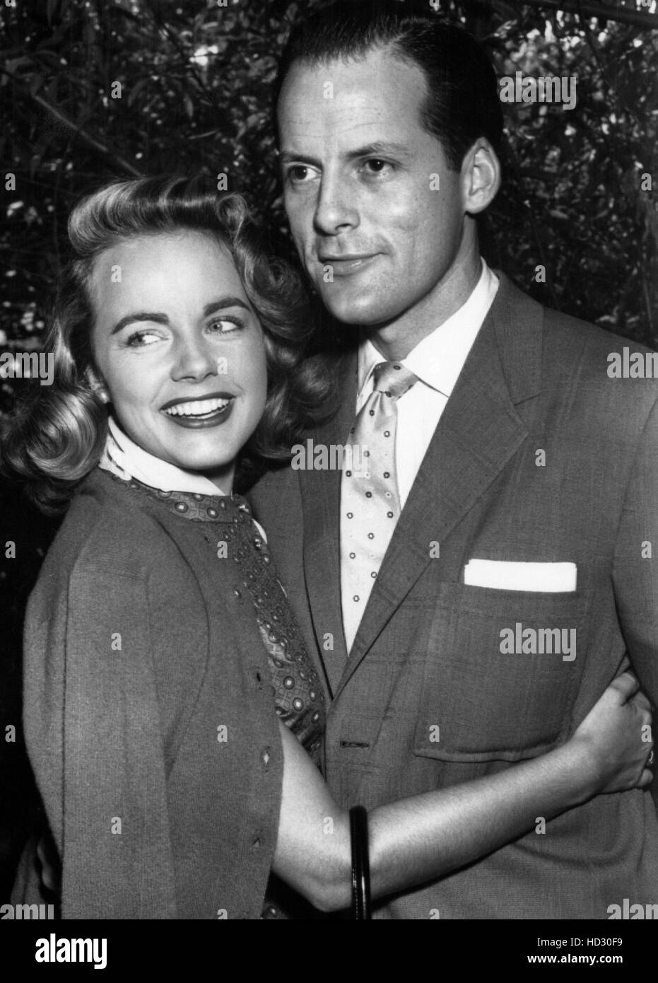 Terry Moore and her third husband, Eugene McGrath, July 1956 Stock ...