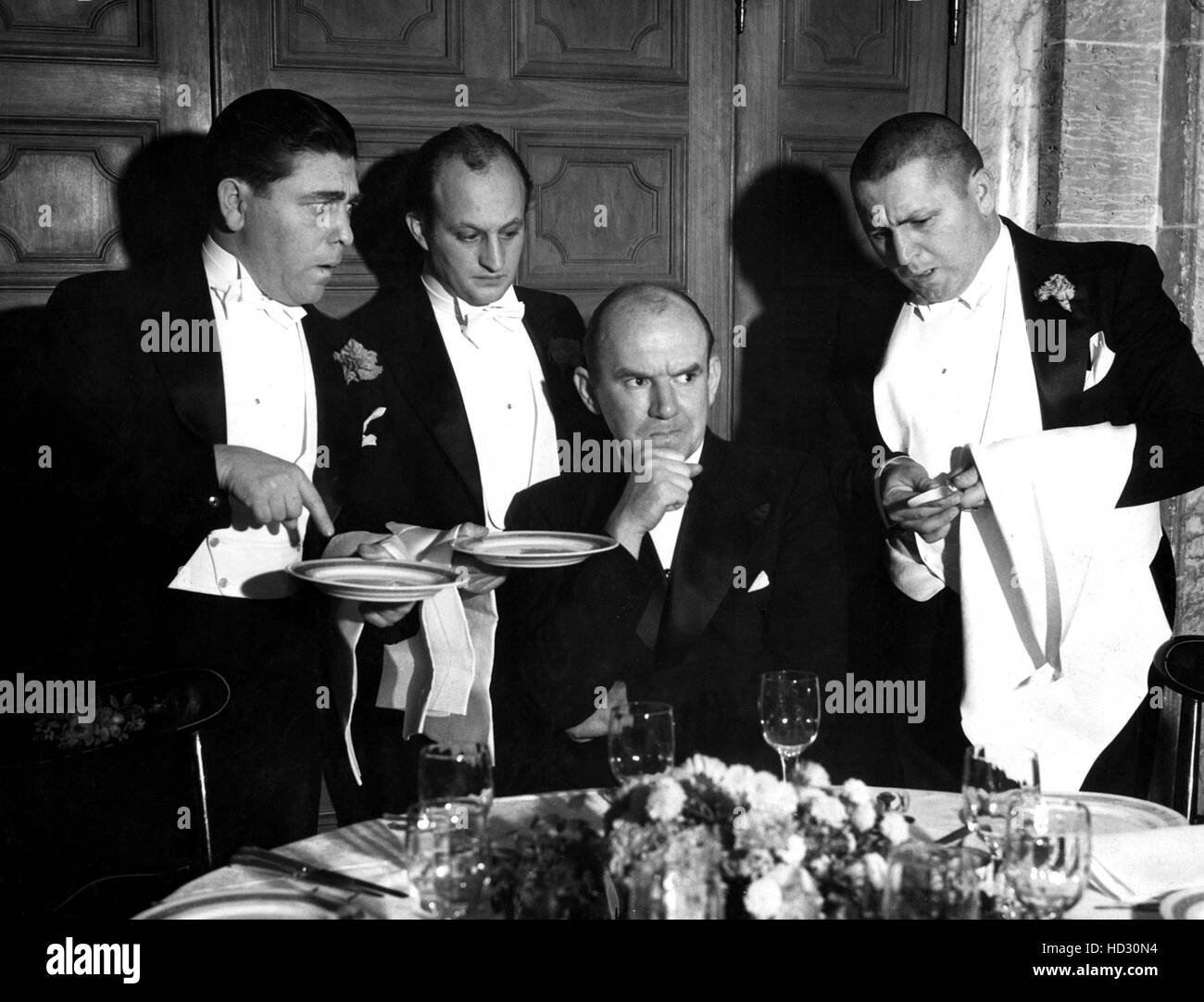 MOE HOWARD, LARRY FINE, TED HEALY and CURLY HOWARD as inept waiters and ...