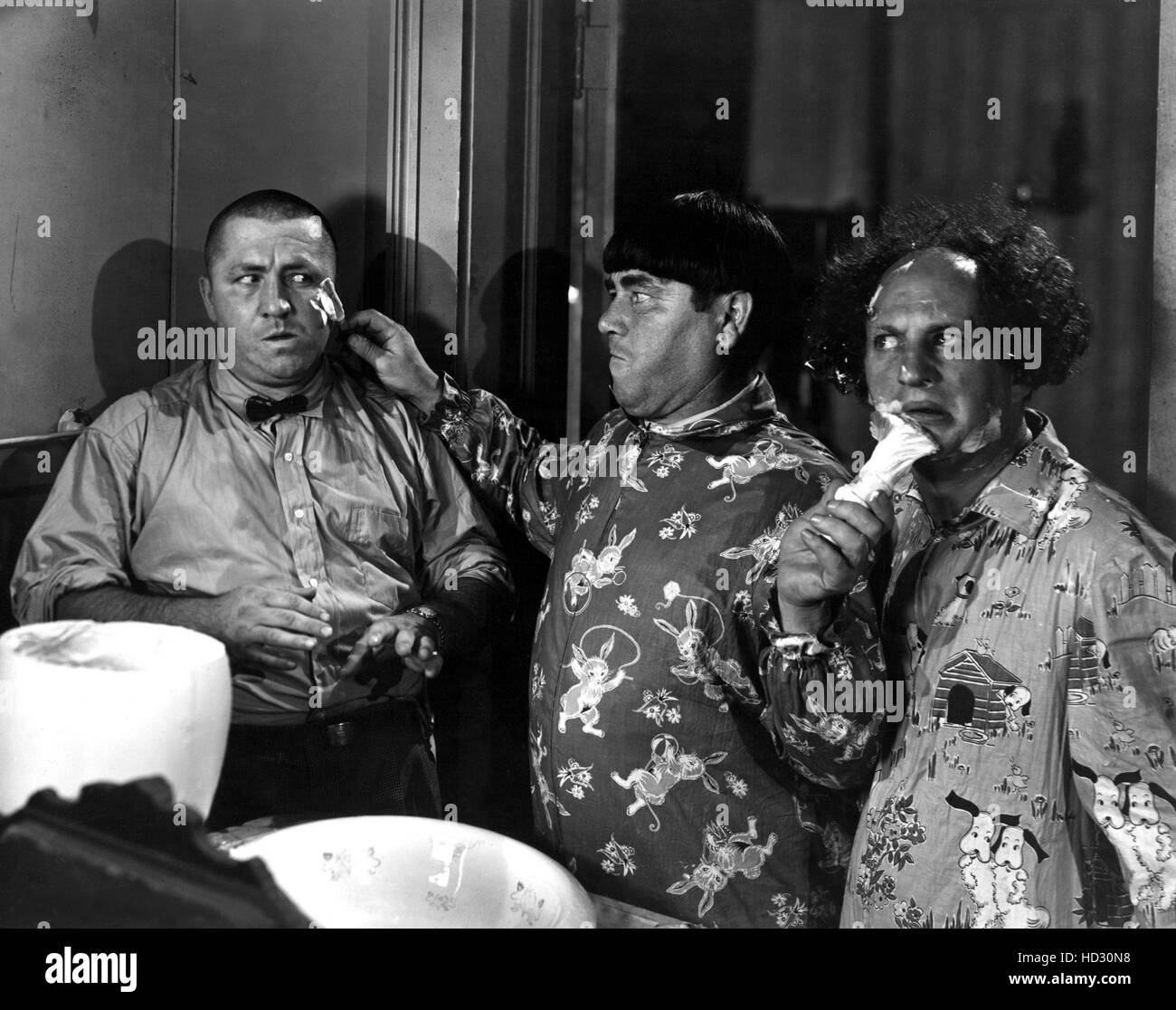 THE THREE STOOGES (l-r) Curly Howard, Moe Howard, Larry Fine Stock ...