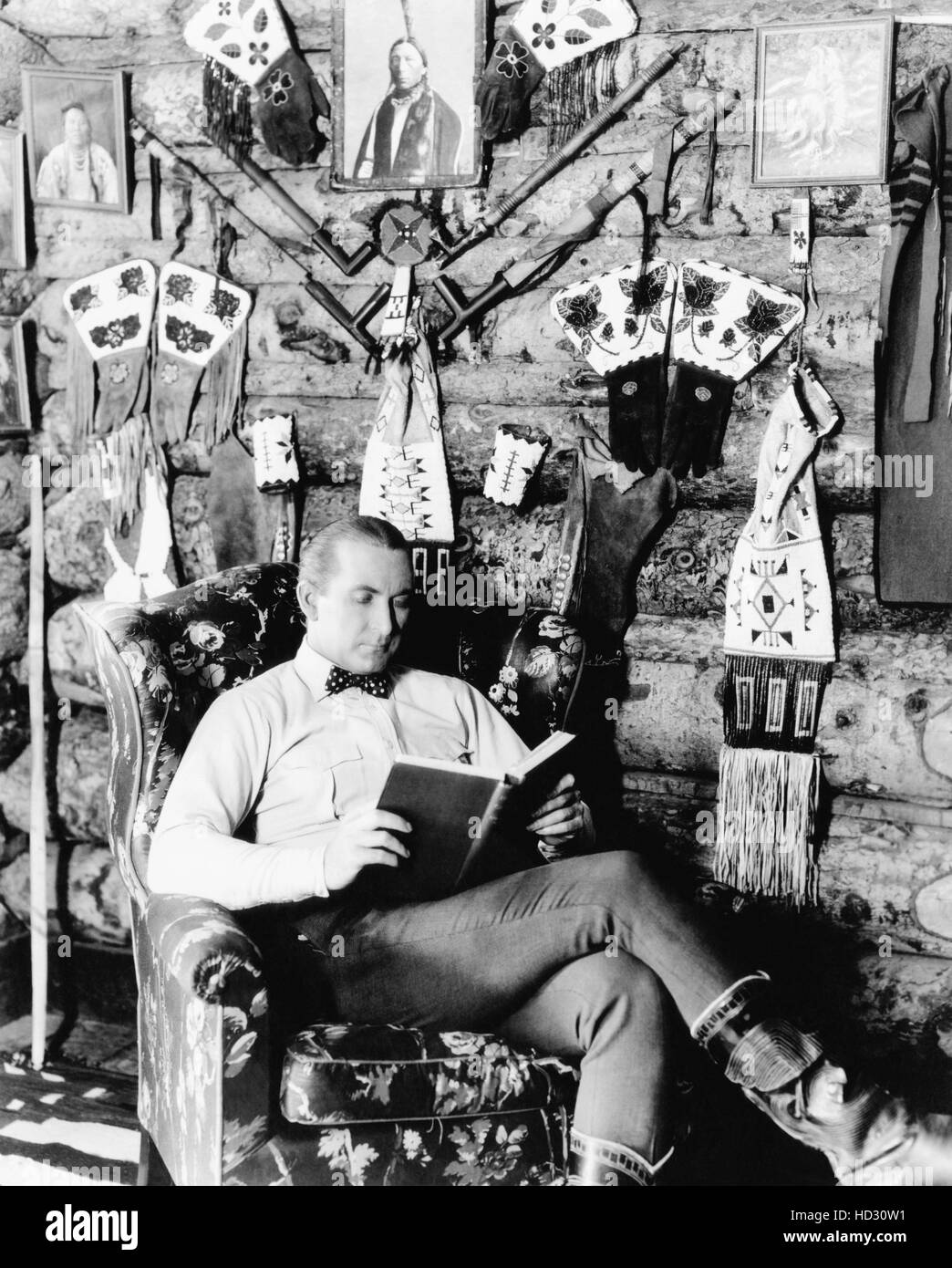 Cowboy star Tim McCoy, at his ranch in Wyoming, ca. early 1930s Stock ...