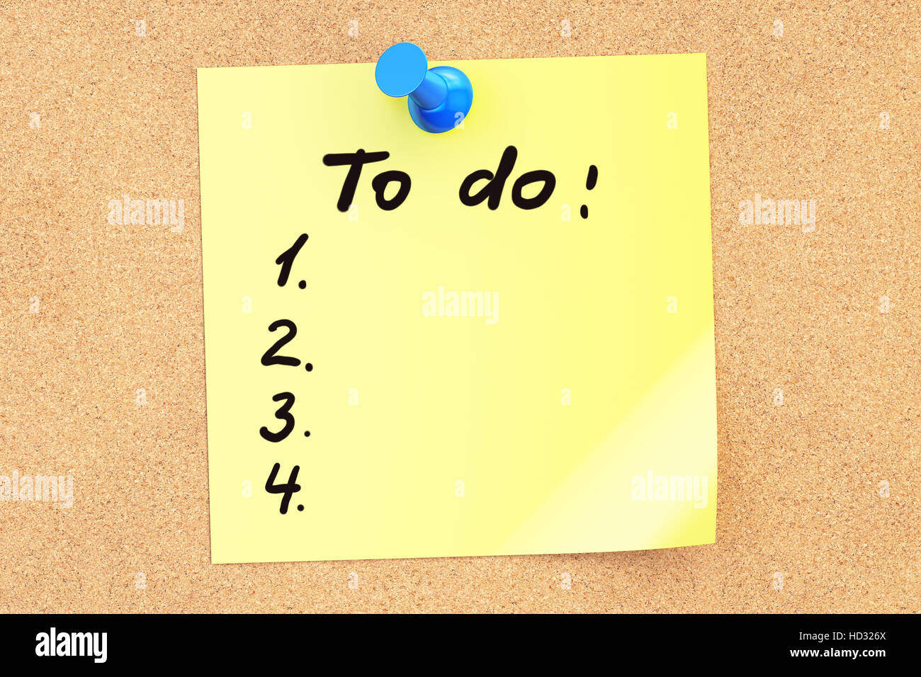 To do text on a sticky note pinned to a corkboard. 3D rendering Stock ...