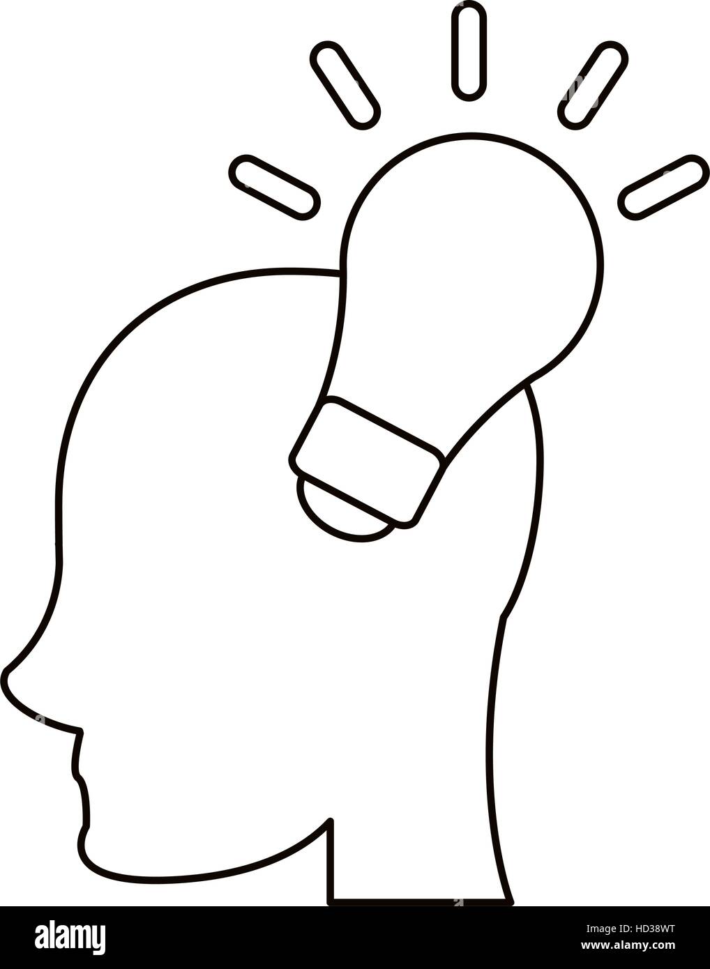 Outline head brain light bulb Black and White Stock Photos & Images - Alamy