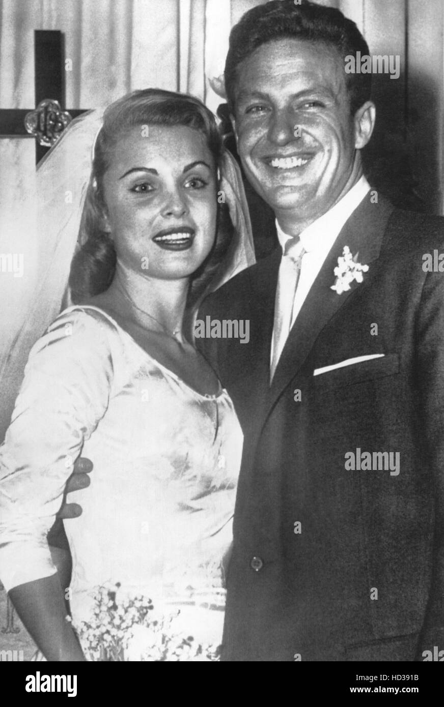 ROBERT STACK, with wife Rosemarie Bowe on their wedding day 1/23/56 ...