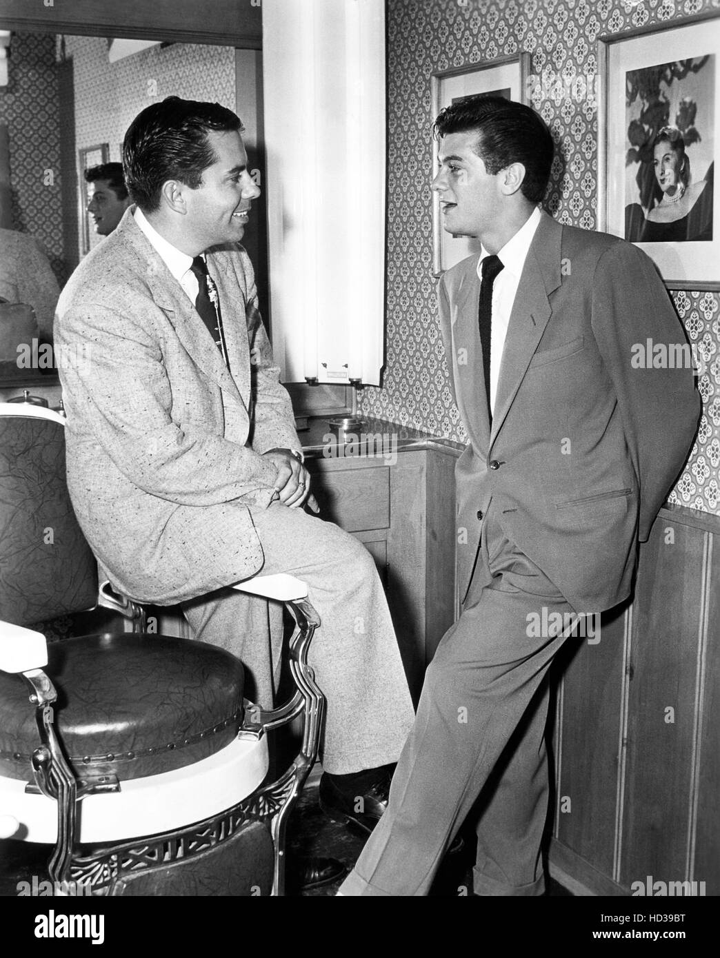Tony Curtis (right) meets Bud Westmore, Universal-Intenational's makeup ...