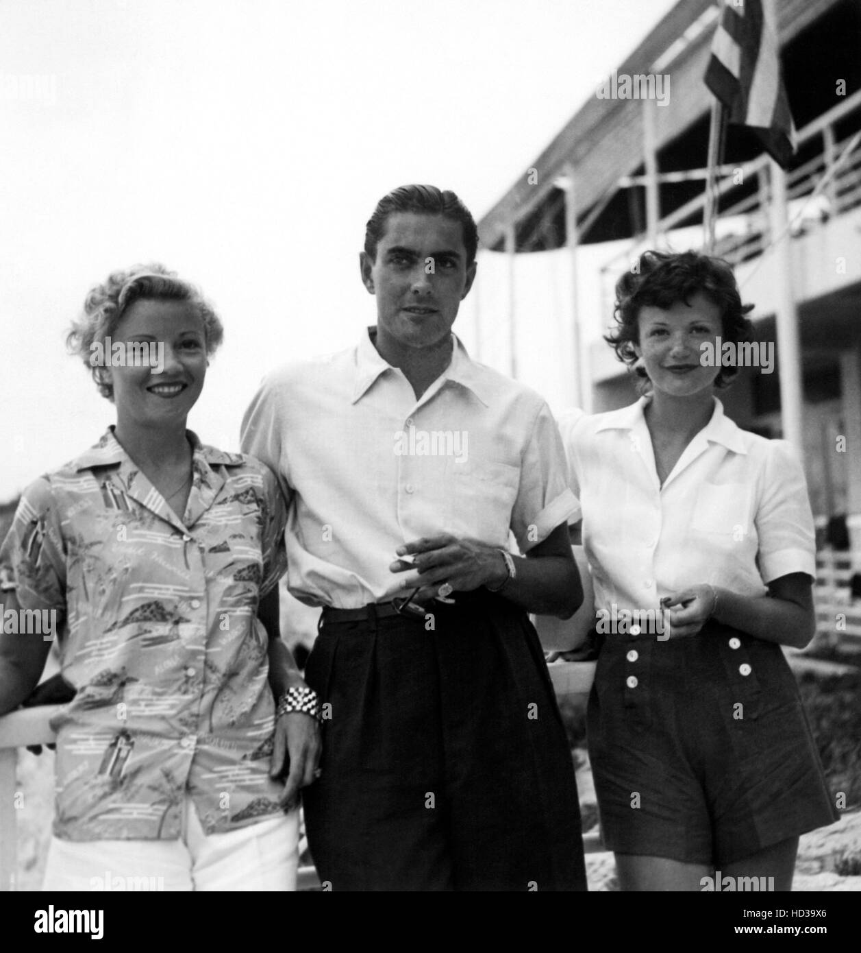 Annabella and husband, Tyrone Power with Simone Simon at Eden Roc, ca ...