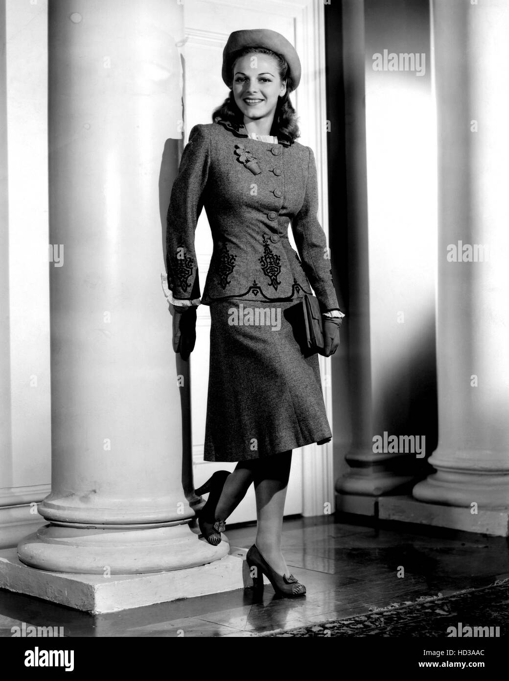 Vera Zorina modeling a gray wool suit designed by Raoul Pere Du Bois ...