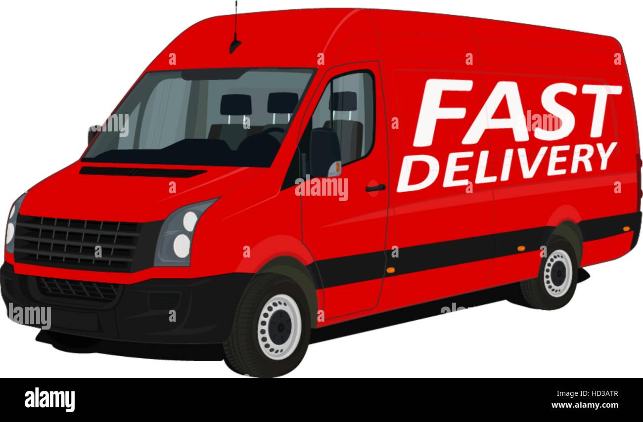 Fast delivery. Red van on white background. Flat vector Stock Vector ...