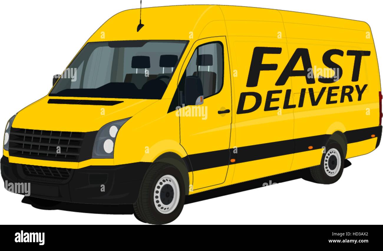 Fast delivery. Yellow van on white background. Flat vector Stock Vector ...