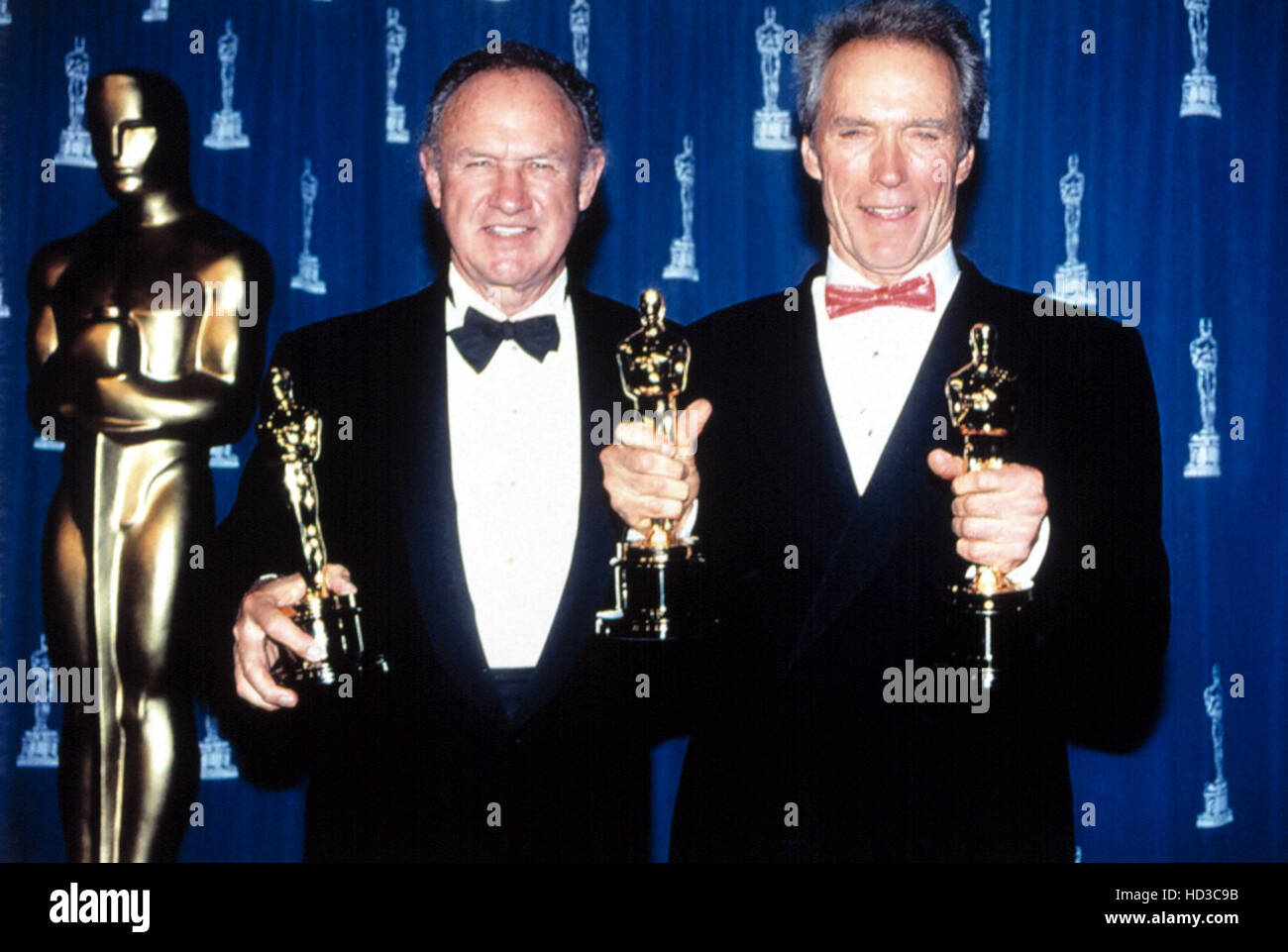 Gene Hackman, Clint Eastwood with their Academy Awards for UNFORGIVEN ...