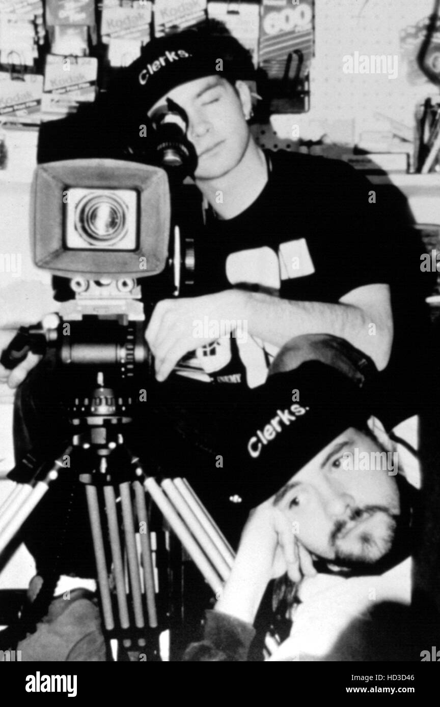 Cinematographer David Klein, director Kevin Smith on the set of CLERKS ...