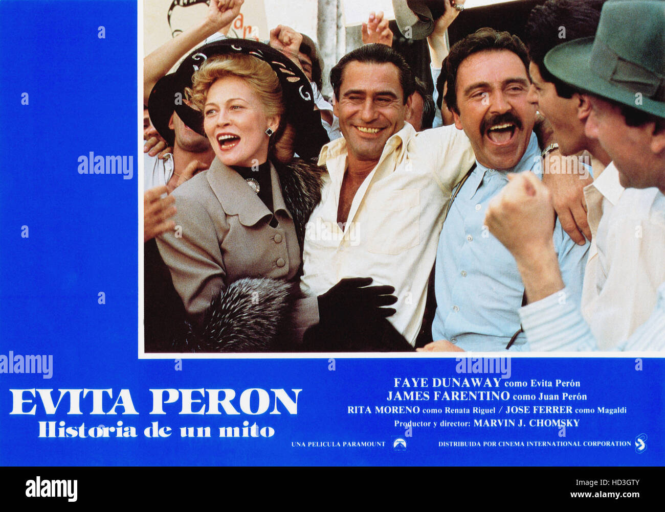 EVITA PERON, Faye Dunaway as Eva Peron (fur cuff), James Farentino as ...