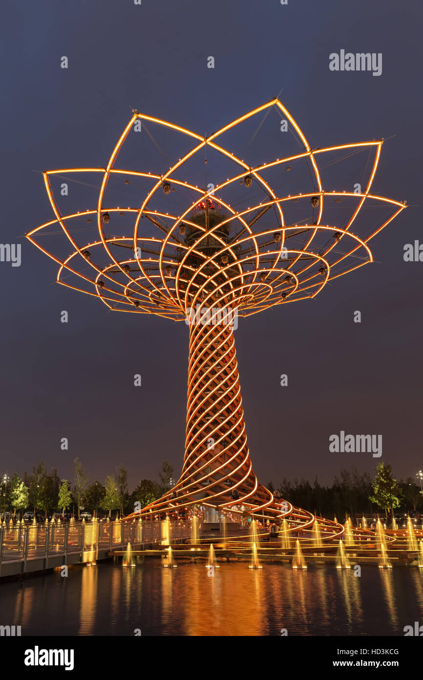 MILAN, ITALY - September 2015: View of The tree of life during water ...