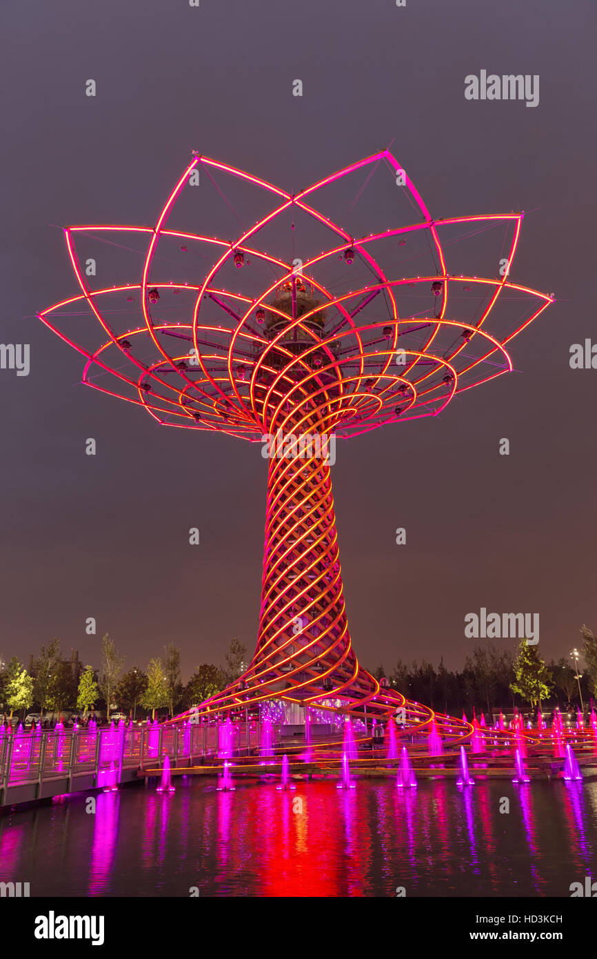 MILAN, ITALY - September 2015: View of The tree of life during water ...