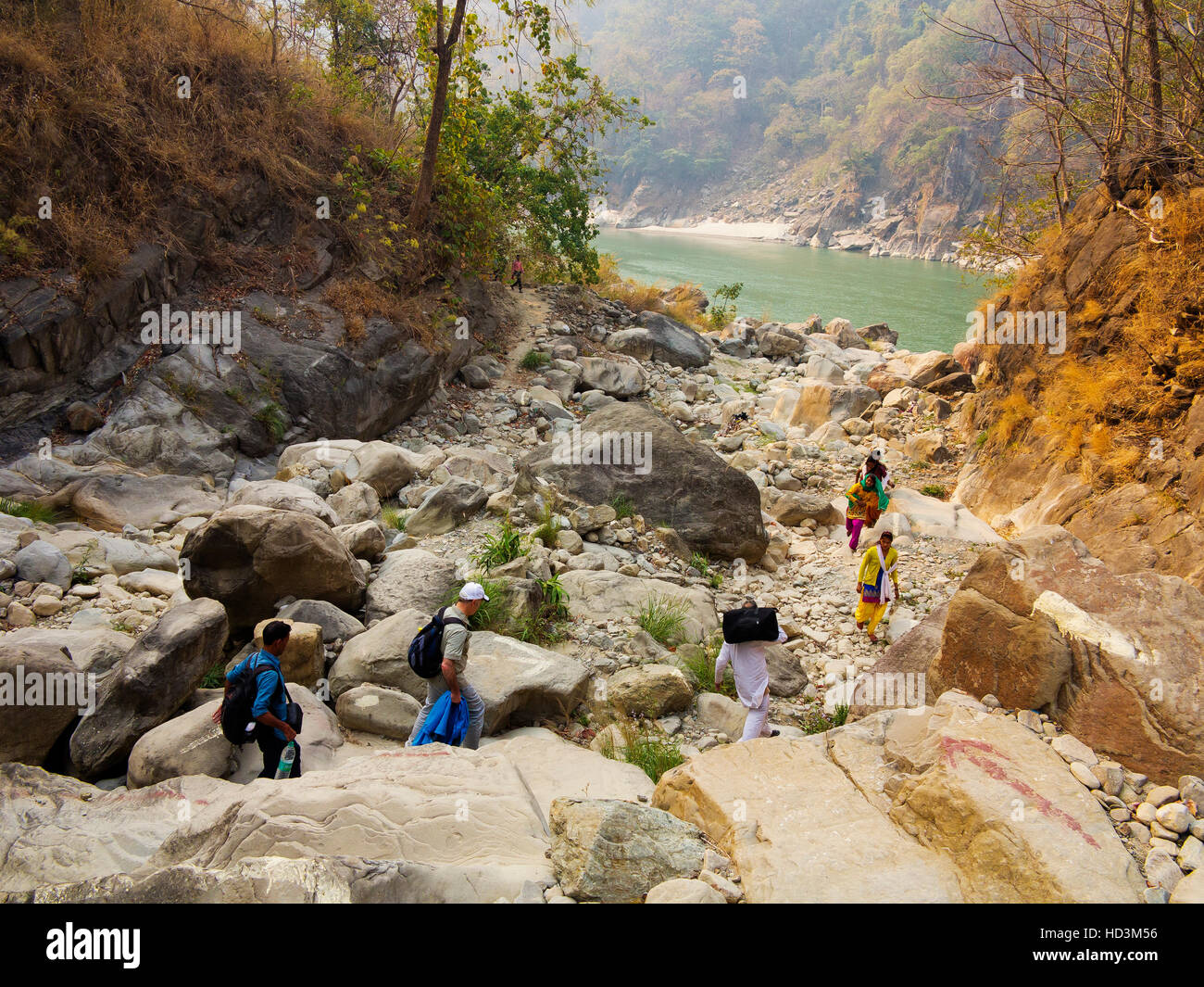 Trail going through the Sarda river gorge at India/Nepal border. This ...
